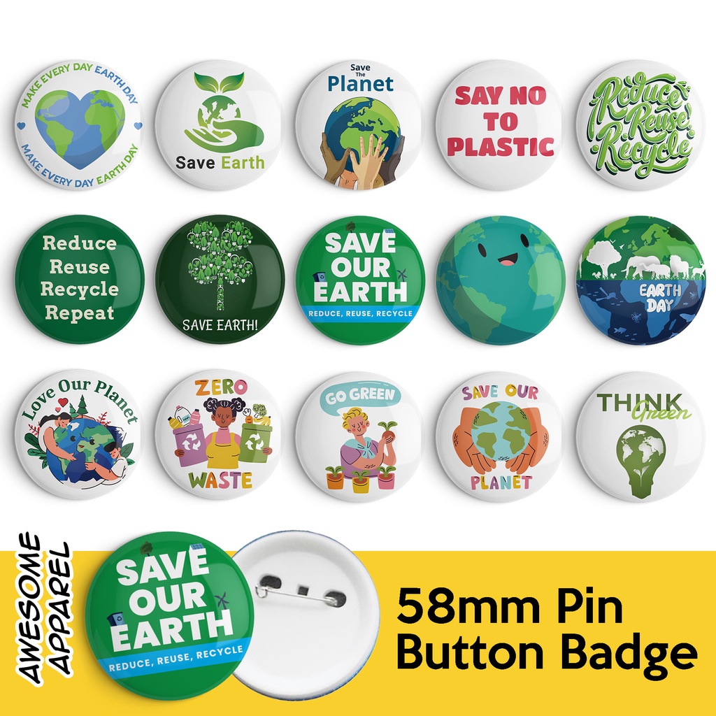 Save The Environment Designs 58mm 44mm Button Badge with Pin (Z416-Z430 ...