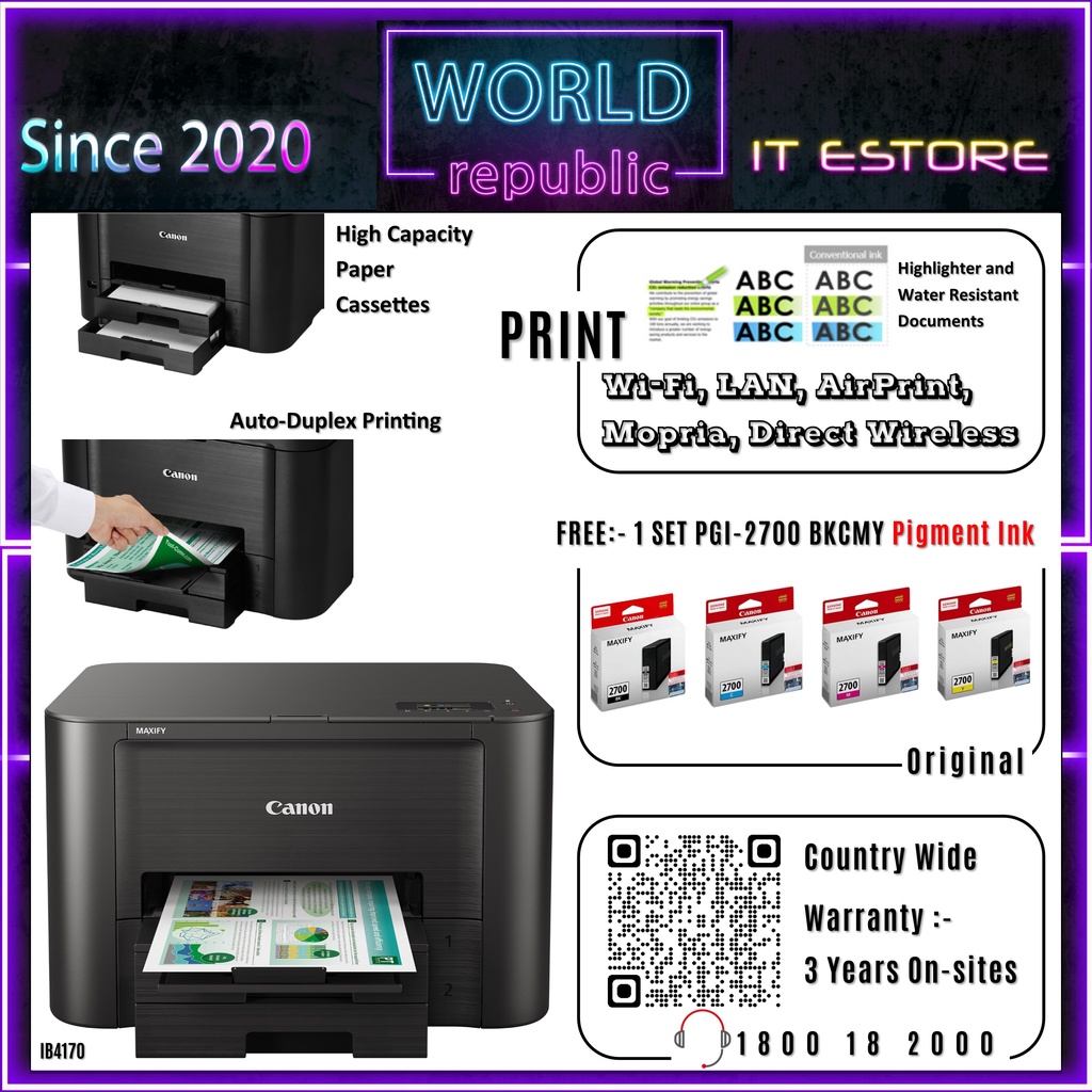 Canon MAXIFY iB4170 - PGI2700BK High Speed High Volume Business Printer ...