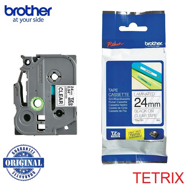 Brother Original TZe-151 Black on Clear 24mm Genuine Laminated Tape ...
