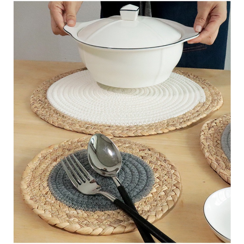 Natural Cotton Rope and Grass Weaving Table Mat | Shopee Malaysia