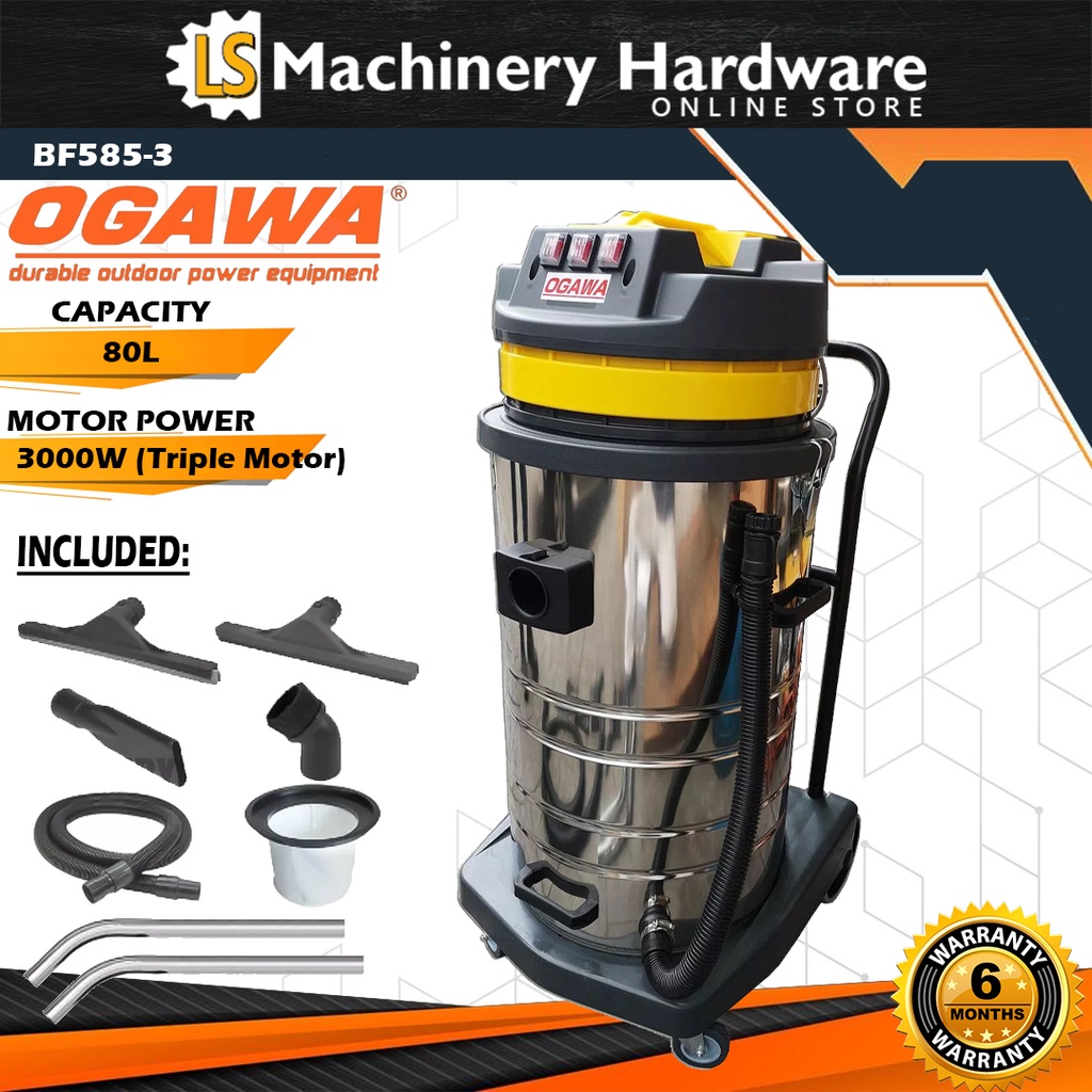 Ogawa 3000W Industrial Wet & Dry Vacuum Cleaner BF585-3 - Stainless Steel tank with Triple Motor ...