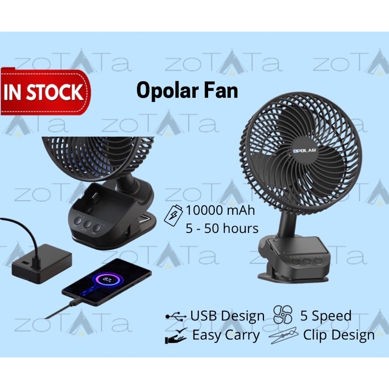 Opolar 10000mAh Oscillating Clip hook Fan 8”Rechargeable Battery ...