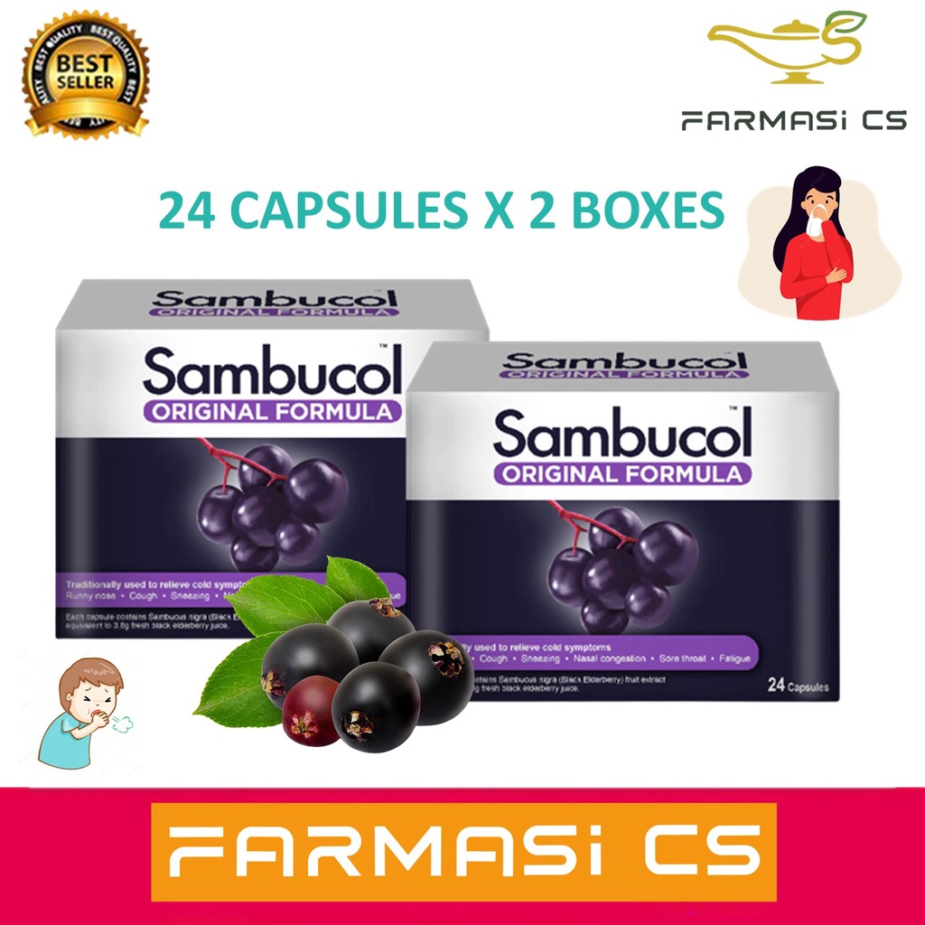 PROMO Sambucol Black Elderberry Original Formula 24 capsules x 2 Boxes ...