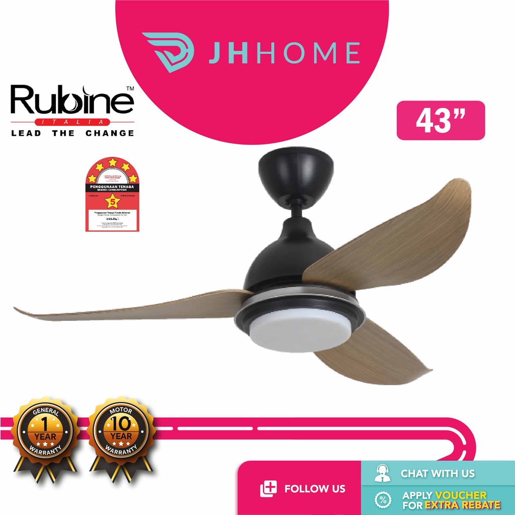 Rubine 43" Gavia Dc Motor 12 Speed Turbo Ceiling Fan With Led Light | RCF-GAVIA43-3BL-BC | RCF ...