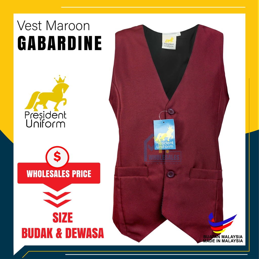 VEST MAROON PENGAWAS READY STOCK !!! VEST SEKOLAH RENDAH DAN MENENGAH / PV005 - PRESIDENT ...