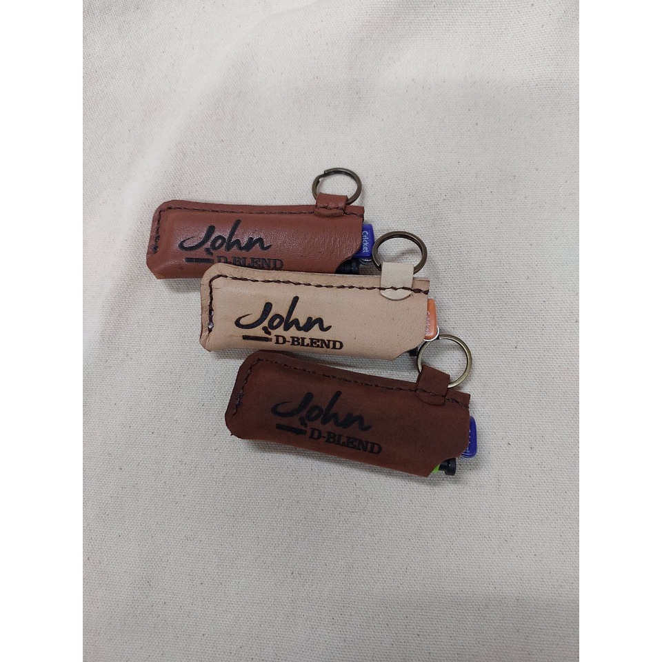 JOHN D-BLEND Theme leather lighter case with keyring/ sarung lighter ...