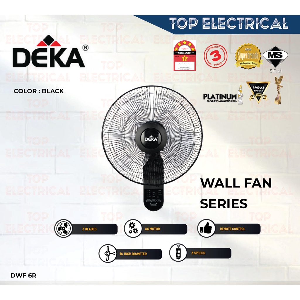 DEKA WALL FAN 16" REMOTE CONTROL DWF 208R , DWF 6R / PULL STRING DWF3 ...