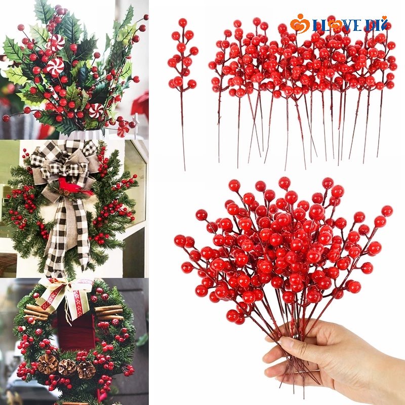 DIY Artificial Red Berry Flowers Bouquet/ New Year Fake Plant for Home ...