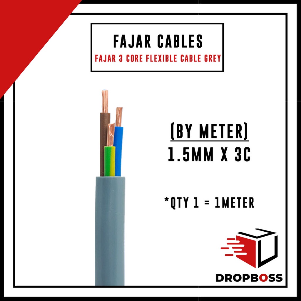 [BY METER] FAJAR CABLE 1.0MM 1.5MM 2.5MM 3 CORE FLEXIBLE CABLE CORE ...