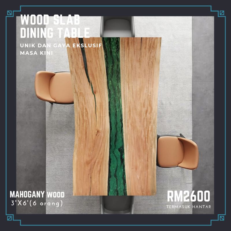 Meja makan kayu balak / dining table wood slab | Shopee Malaysia