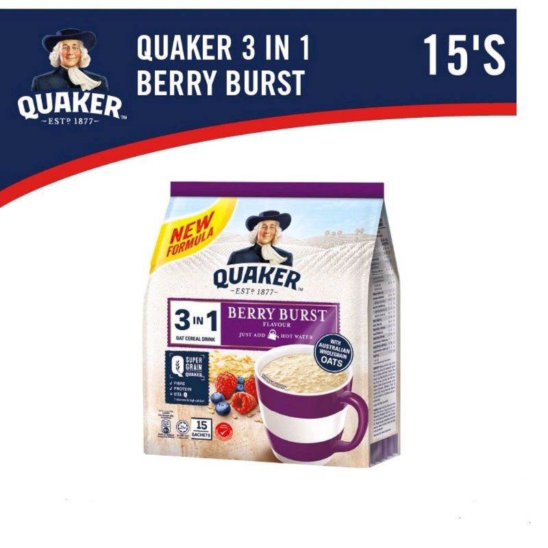 Quaker 3 In 1 Oat Cereal Drink Original/Chocolate/Berry Burst (15's ...