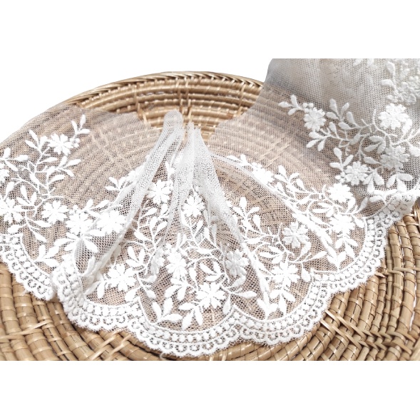120MM Embroidery Lace Border Lace Trim Wedding Sewing Fabric Putih Baju ...