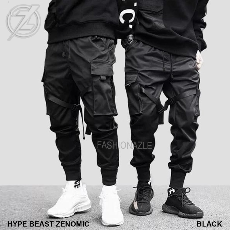 Hypebeast Men's Jogger Pants Zenomic Black Techwear Cyberpunk Cargo ...
