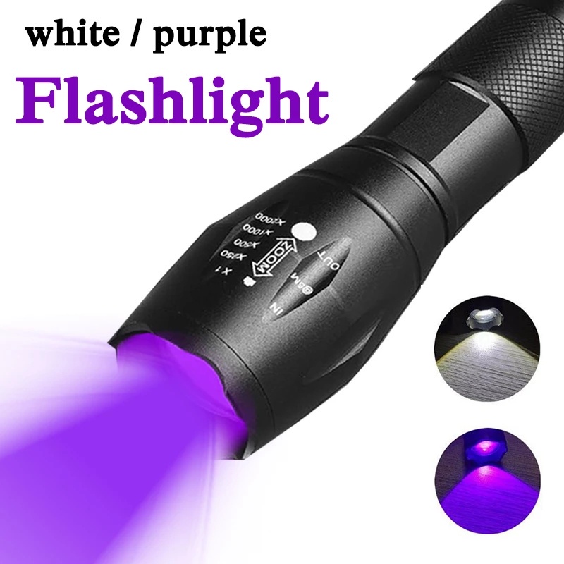 Purple White Dual Light Retractable Flashlight LED Ultraviolet ...