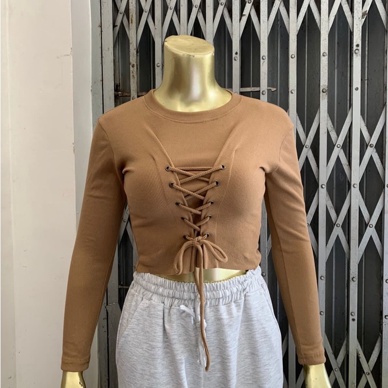 [LVL] Crop Top - RENA - LONG SLEEVES - Lace Up Top - Eyelets - Women's ...