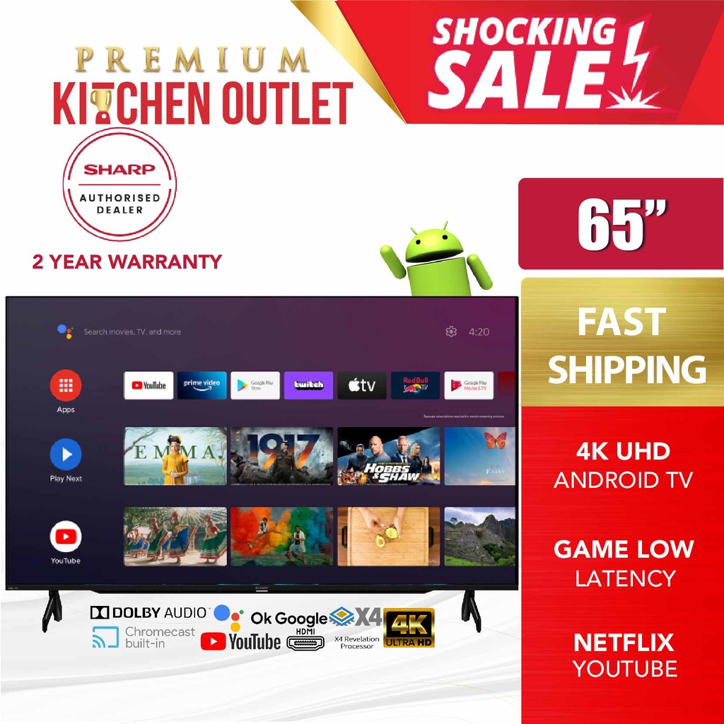 Sharp AQUOS 65 Inch 4K UHD Android TV 4TC65DK1X | 60 Inch 4TC60DL1X ...