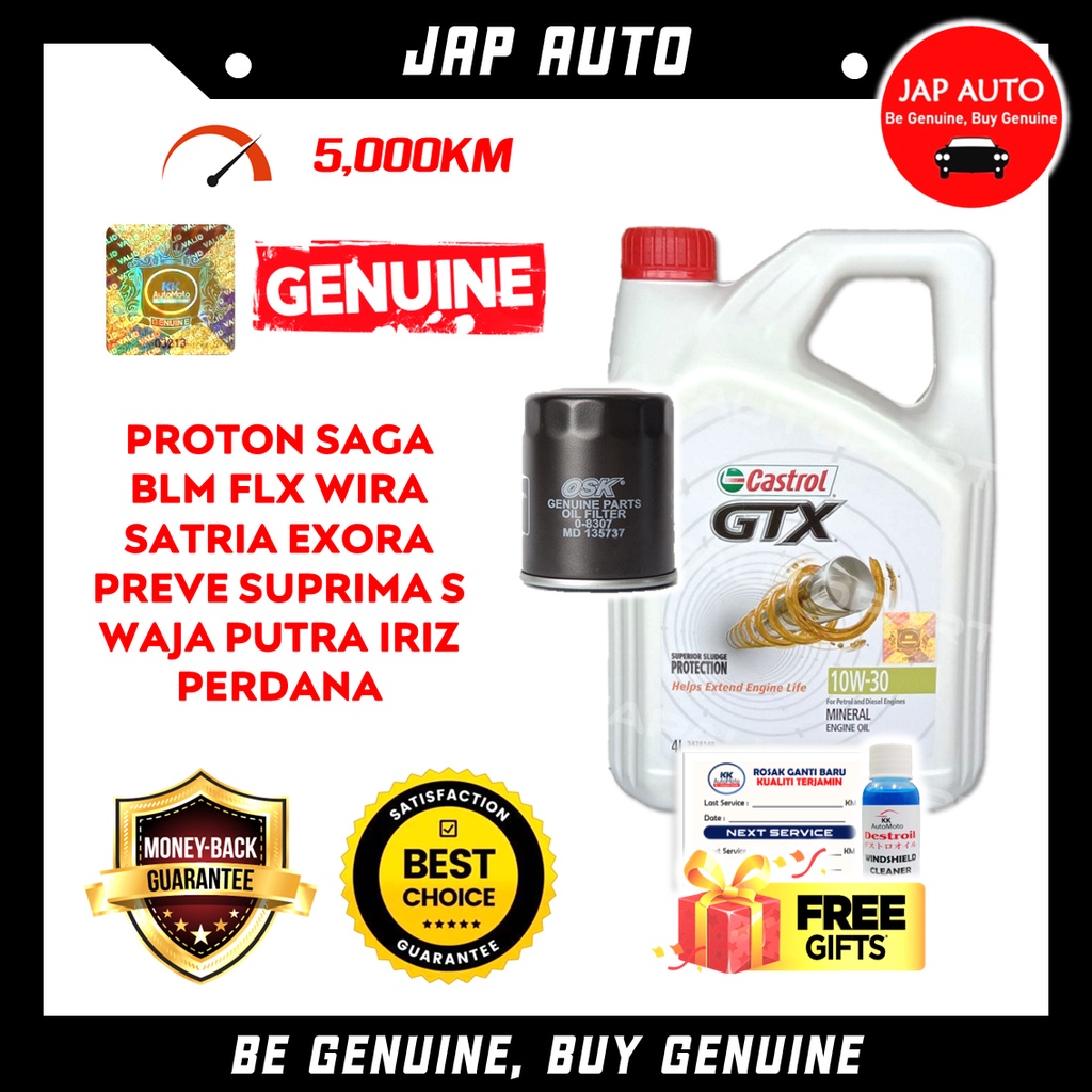 Genuine Mineral Engine Oil Fluid Castrol GTX 10W-30 10W30 O-8307 4L Minyak Hitam Enjin Proton ...