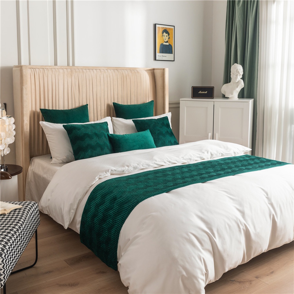 Hotel Bed Runner Scarf Geometric Wave Pattern Solid Color Bedding ...
