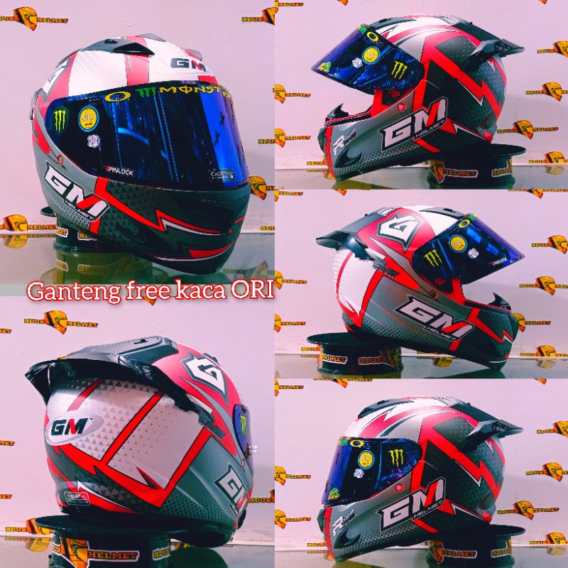 Gm Helmet With flash White red dof motif Handsome Package | Shopee Malaysia