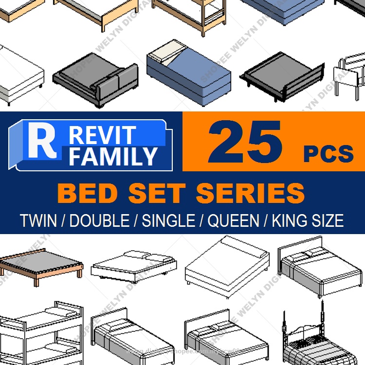 Autodesk | Revit 2024 | 25 Bed set Revit Family Files MATERIALS for ...
