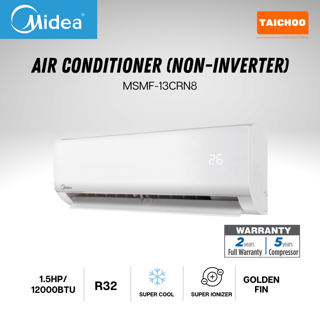 Midea Wall Mounted Air Conditioner Non-Inverter (1.5HP/12000BTU) MSMF-13CRN8 | Shopee Malaysia