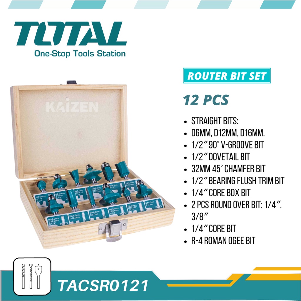 TOTAL TACSR0121 12 Pcs Router Bit Set | Shopee Malaysia