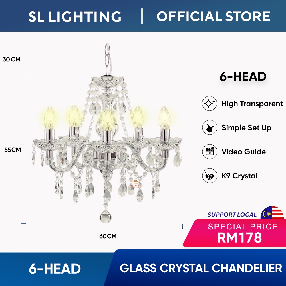 Lampu Gantung Kristal Moden Minimalis 6-Kepala Lampu LED Hiasan Mewah ...