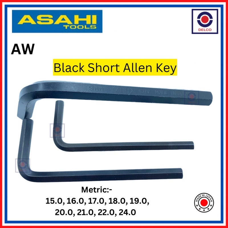 ASAHI JAPAN (15.0mm - 26.0mm) AW short black Allen Key 15mm 16mm 17mm ...