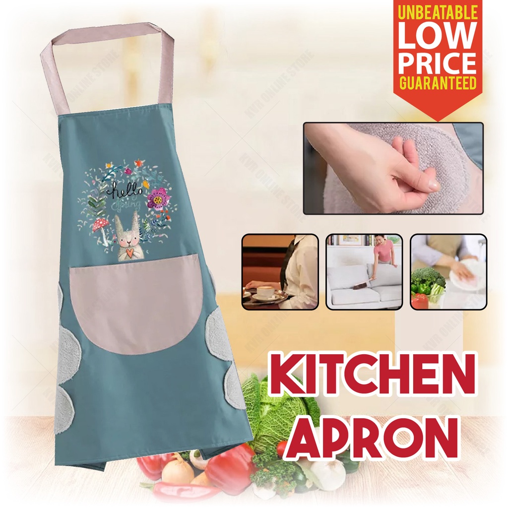 UNISEX Waterproof Kitchen Cooking Apron with Front Pocket and Wiping ...