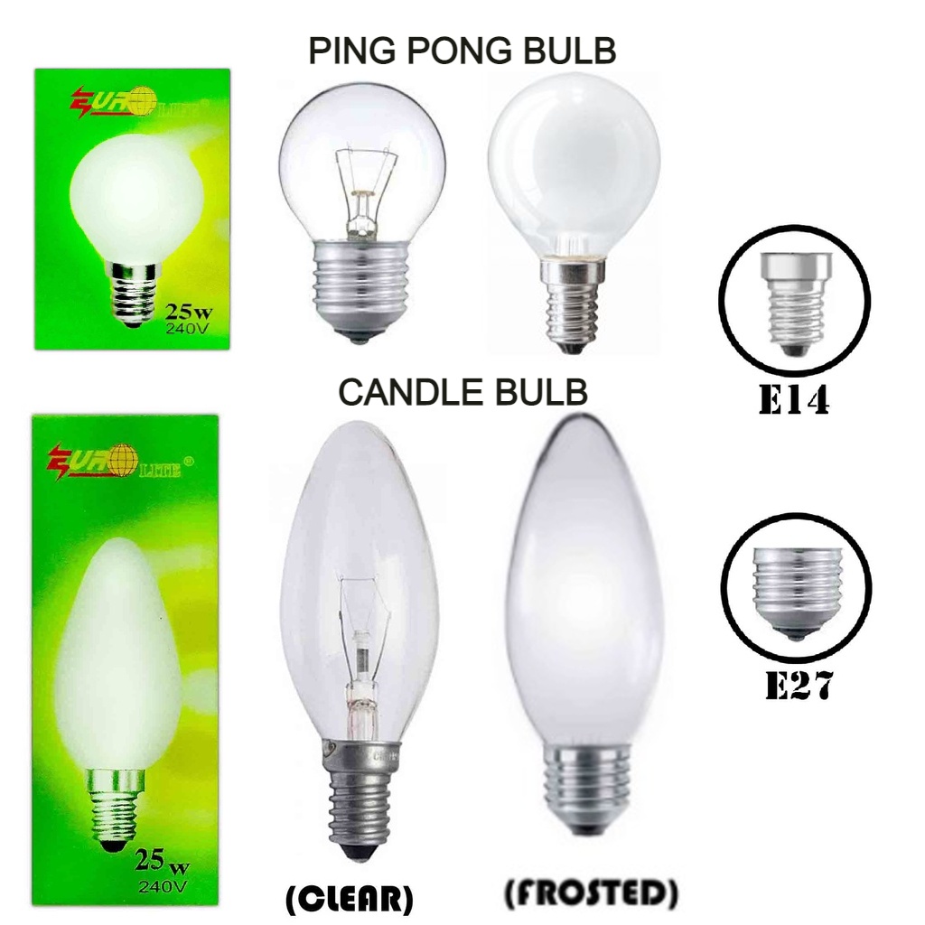EUROLITE/CIELO Candle Light Bulb C35 ; Ping Pong Bulb E14/E27; Frost ...