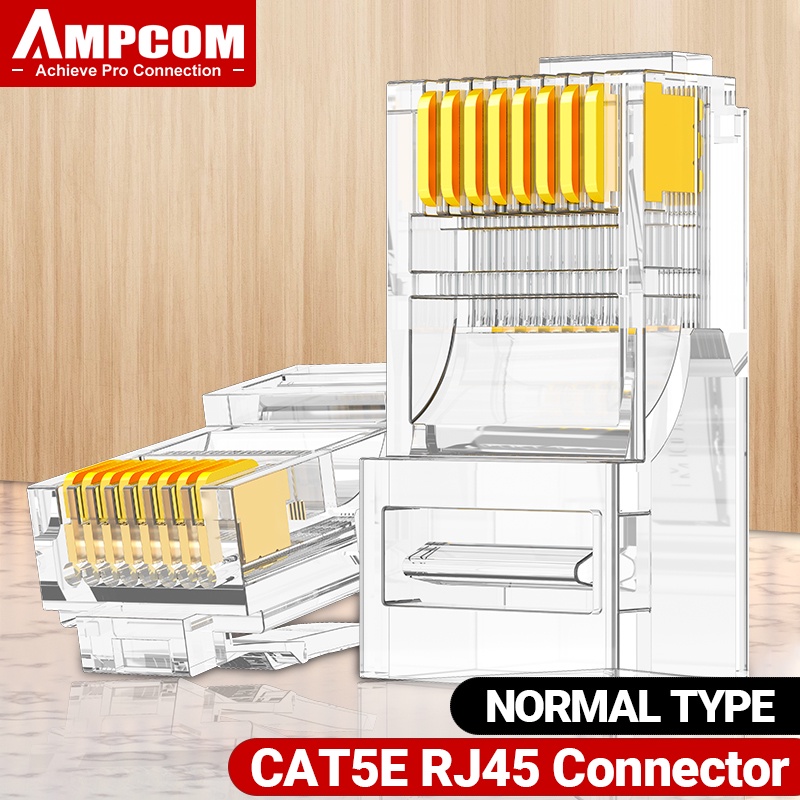 AMPCOM RJ45 CAT5E RJ45 Modular Plug Connector 8P8C Crimp End Cable ...