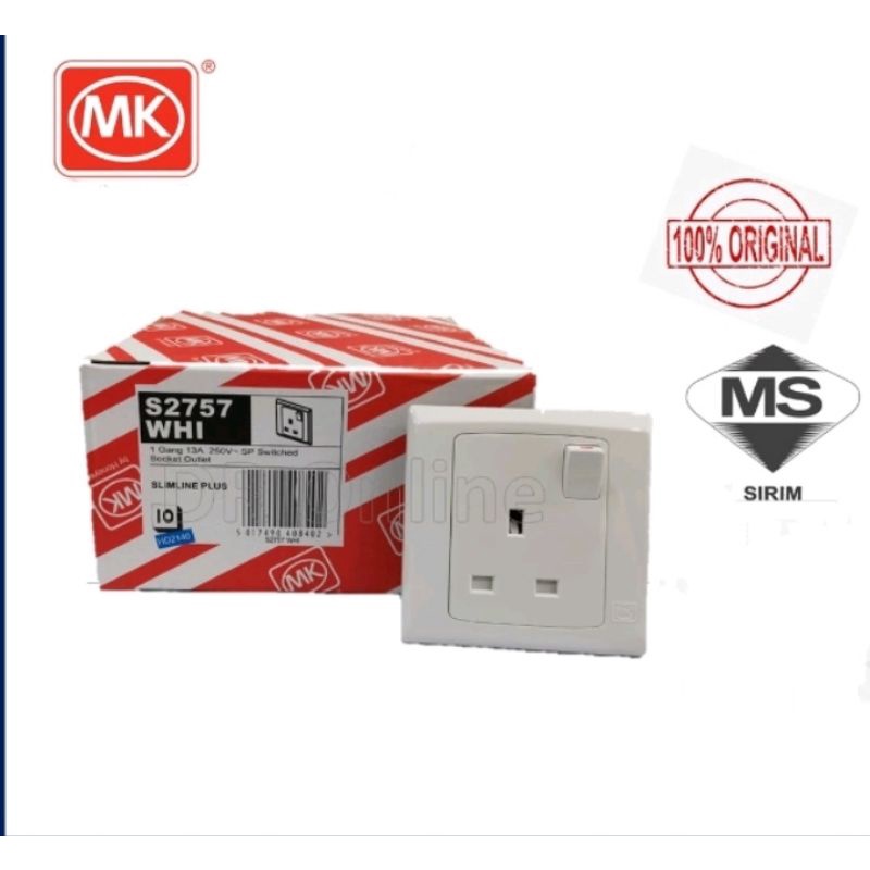 MK SLIMLINE PLUS 1 GANG 13A SWITCHED SOCKET OUTLET ( S2757 WHI ...