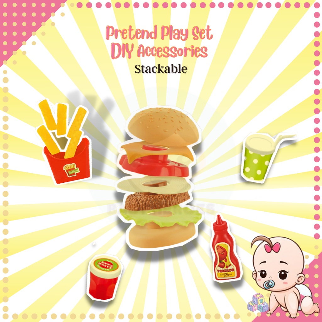 BABYHEROES Kids Pretend Play Food Set Toys DIY Hamburger Food Cooking ...