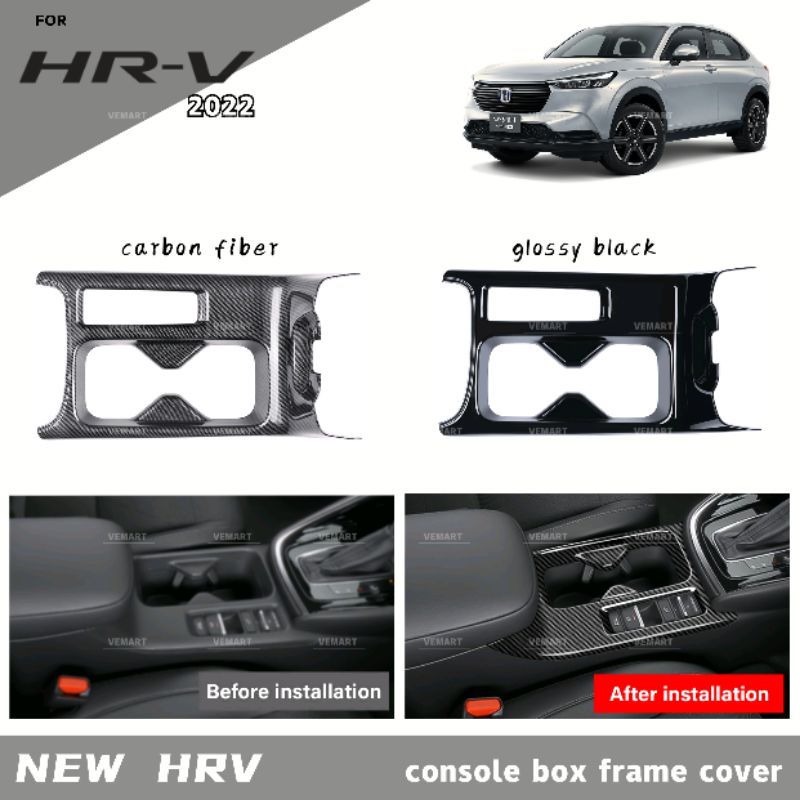 Vemart honda hrv 2022 new facelift carbon fiber Console Box frame cover ...