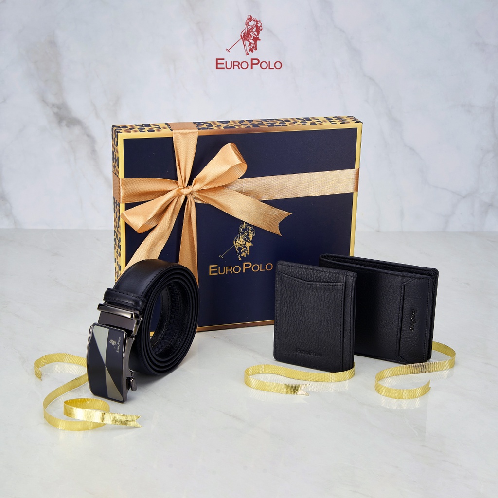 Euro Polo Men Gift Box 3-in-1 Set Top Grain Cow Leather Wallet & Men ...