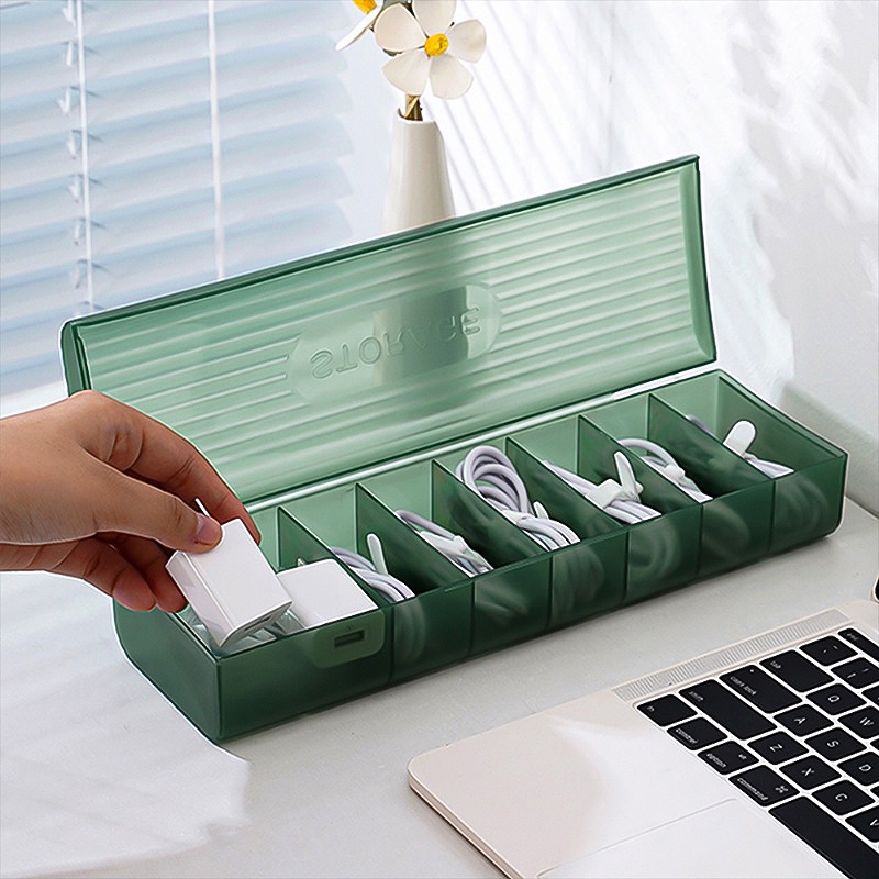 7 Grids Data Cable Transparent Storage Box Dust-proof Desktop Power ...