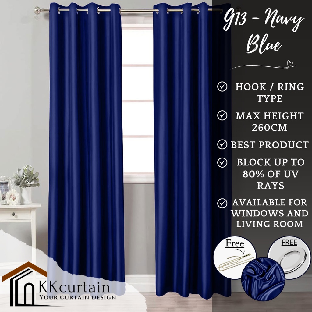 G13 - Ready-Made 85% Blackout Curtain NAVY BLUE, Langsir Siap Jahit ...