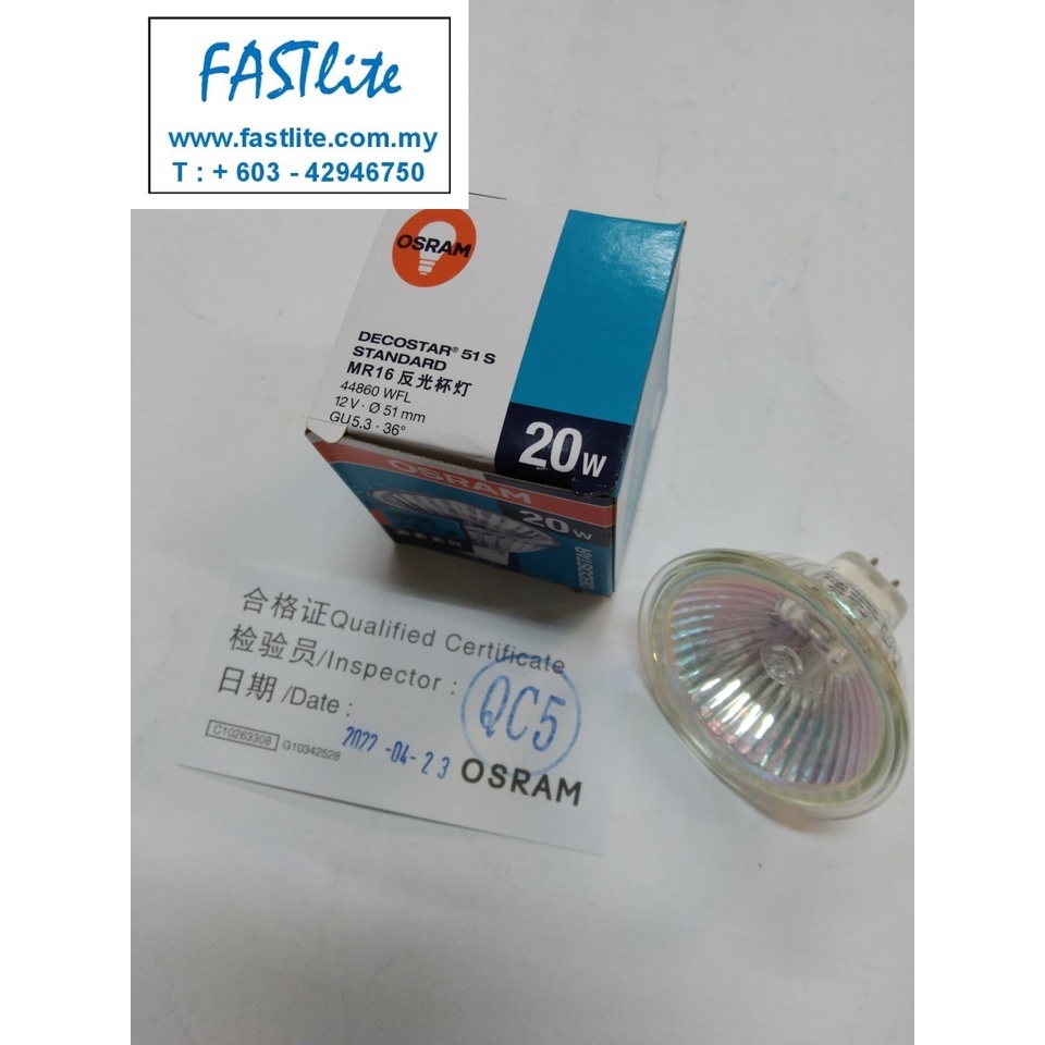 Osram 44860WFL MR16 12v 20w 36D beserta Kaca Penutup Depan | Shopee ...