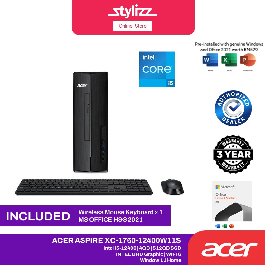 ACER ASPIRE XC-1760-12400W11S INTEL I5-12400,4GB,512GB SSD,INTEL UHD ...