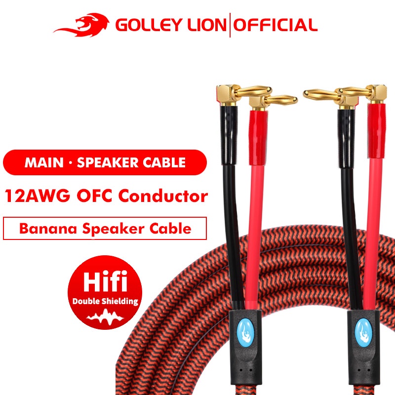GOLLEY LION 1 Pair HI-FI Audio Speaker Cable Right Angle L Type Gold ...