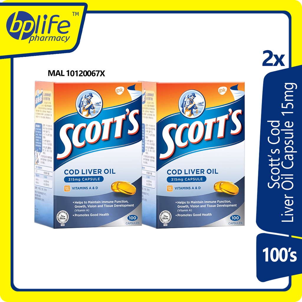 Scott’s Cod Liver Oil Capsule 2x100s 315mg (Exp 01/2025) | Shopee Malaysia