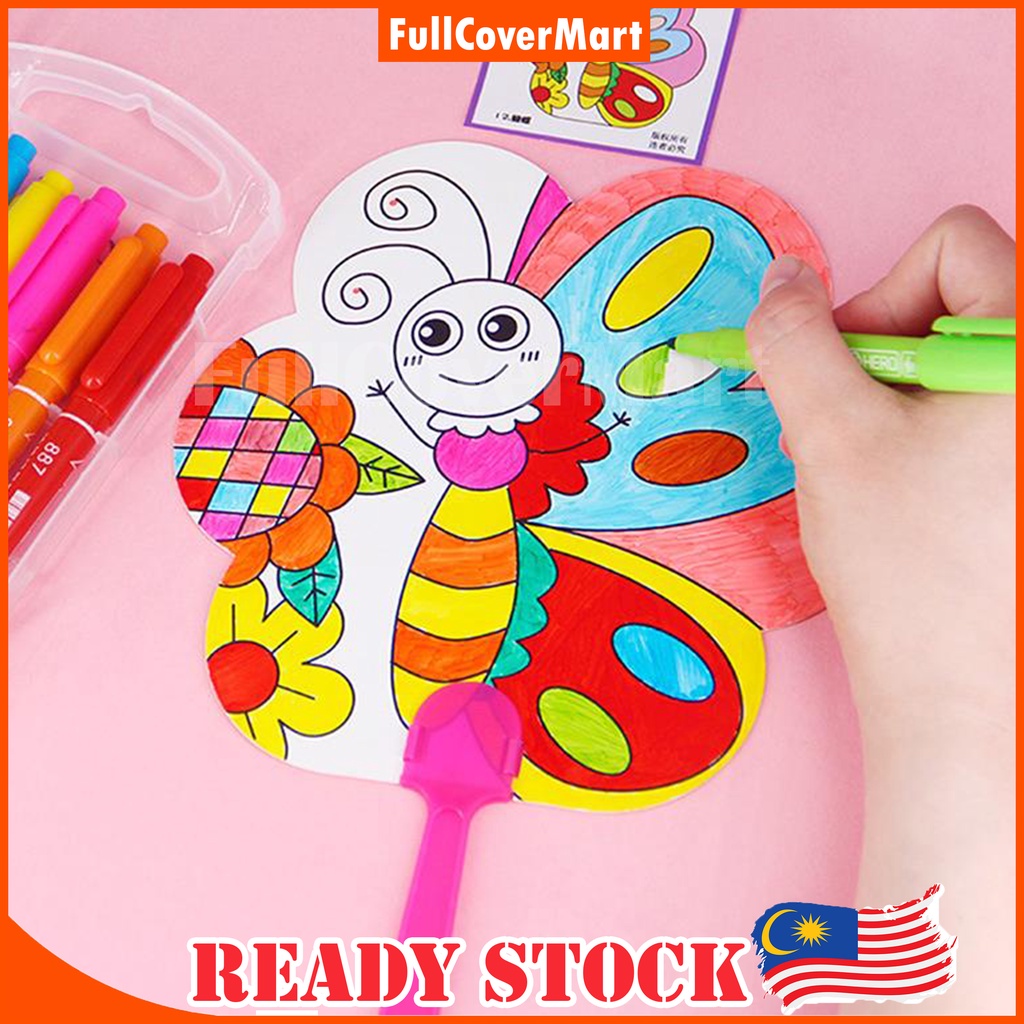 (TOY25) DIY Kids Art Craft Cartoon Hand Fan Craft Kindergarten Creative ...