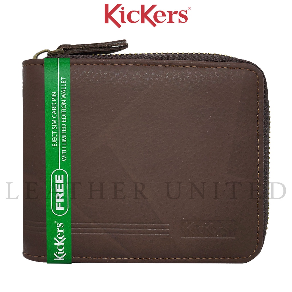 Kickers Genuine Top Grain Leather Logo Classic Zipper Wallet #KDRY-Z ...