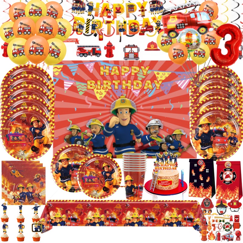Fireman Sam Party Tableware Plates Cups Fire Engine truck Fireman Sam ...