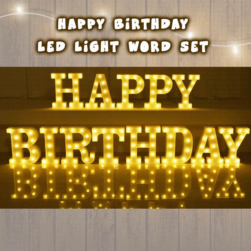 HAPPY BIRTHDAY LED Light Word Set 3D English Letter Wording Alphabet ...