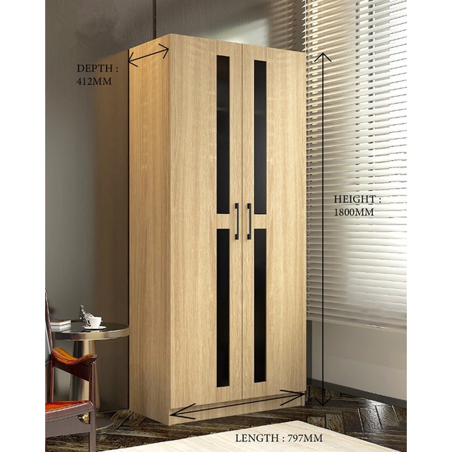 (Export Quality) POP Modern 2 Door Wardrobe with Hanging Rod Almari ...