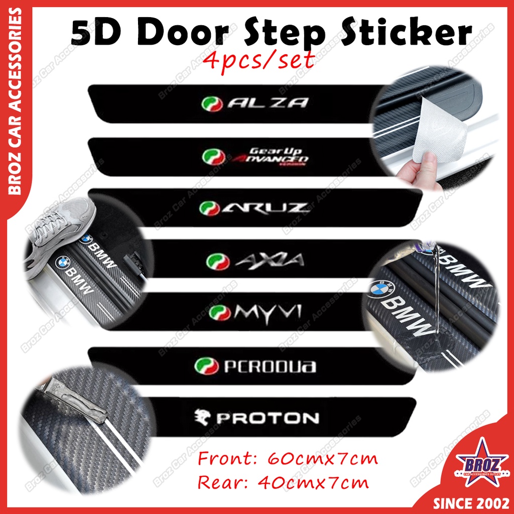 5D THICK LEATHER Carbon Fiber Fibre Side Door Step Sticker Protector ...