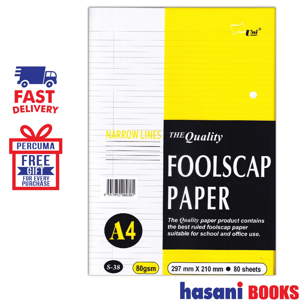 Hasani Uni Foolscap Paper A4 Narrow Line (80gsm x 80's) S-38/ ...