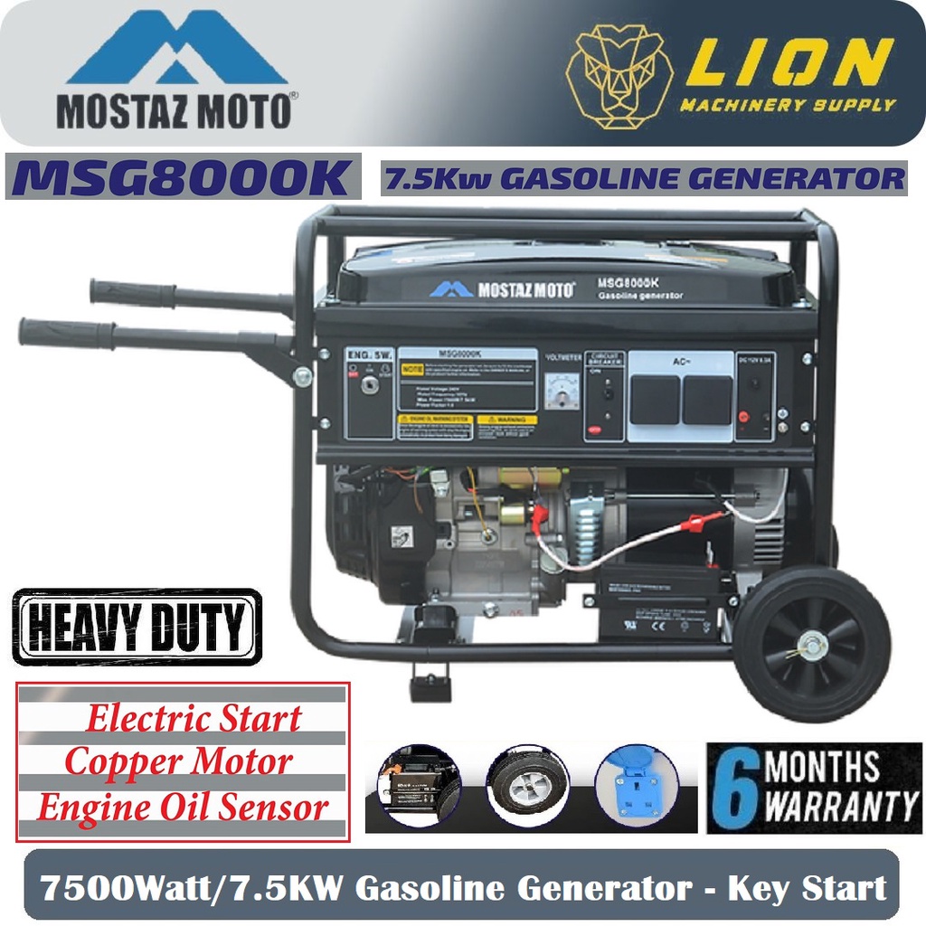 MOSTAZ MOTO 7500Watt/7.5KW 4-stroke Petrol Generator MSG8000K - Heavy Duty for Commercial Use ...