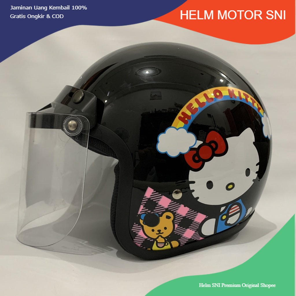 HITAM Glossy Black Bogo Hello Kitty Helmet SNI Helmet Adult Motif ...